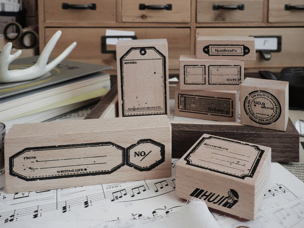 Vintage Mottled Labels Wooden Stamps – Papergame